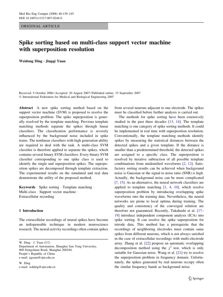 01-Spike sorting based on multi-class support vector machine with superposition resolution | PDF ...