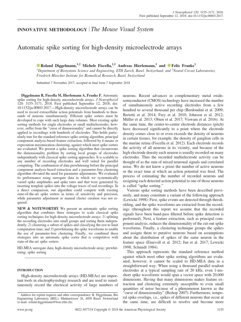 04-Automatic Spike Sorting For High-Density Microelectrode Arrays | PDF | Variance | Principal ...
