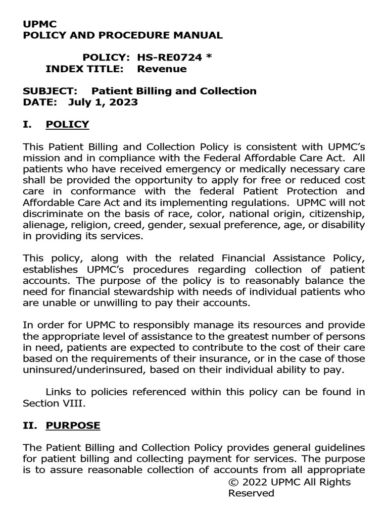 Large Print Billing Collections Policy | PDF | Insurance | Health ...