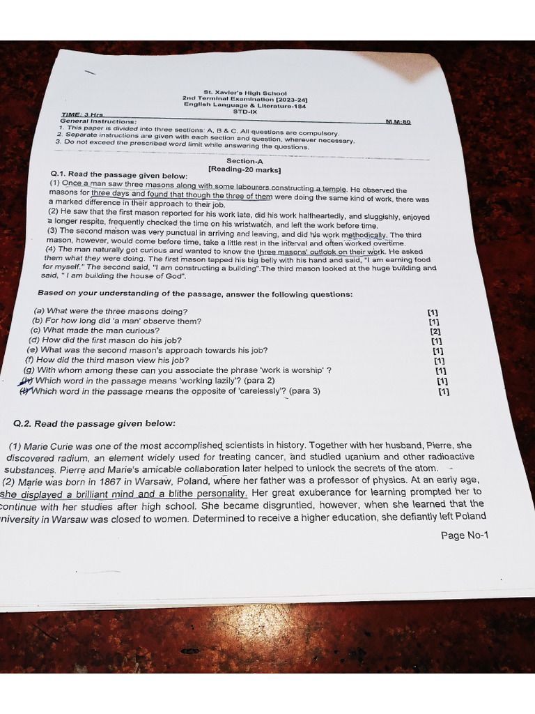 English Ix Term 2 Pyq | PDF