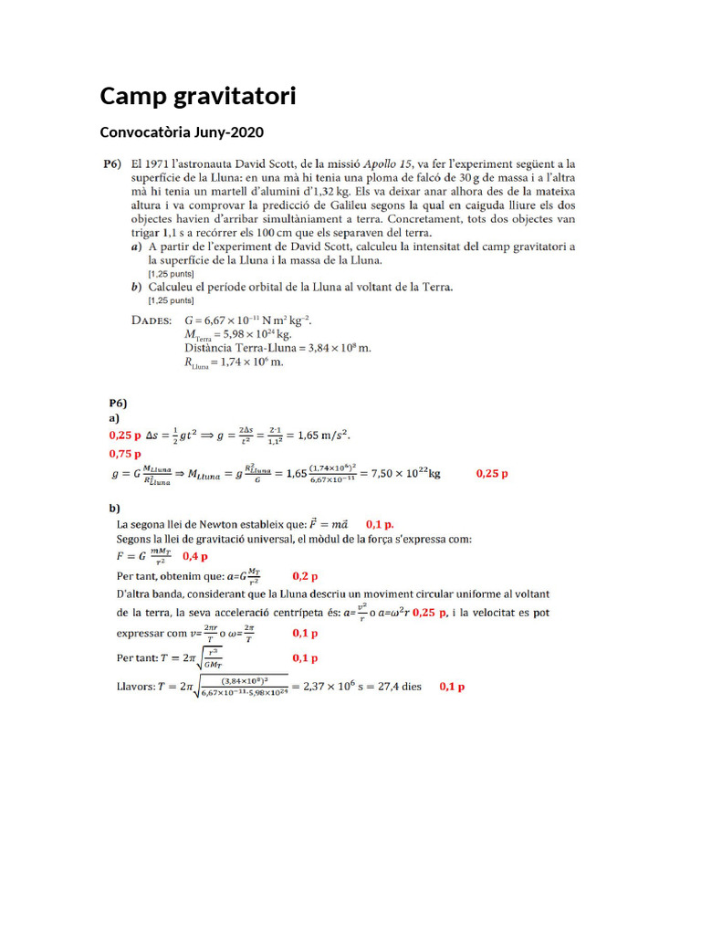 Recull Exercicis PAU Camp Gravitatori | PDF