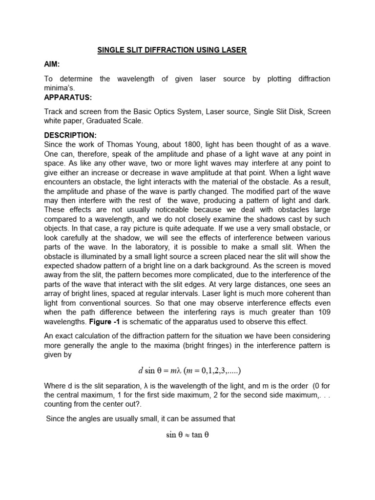 Diffraction Using Laser Single Slit | PDF | Diffraction | Radiation
