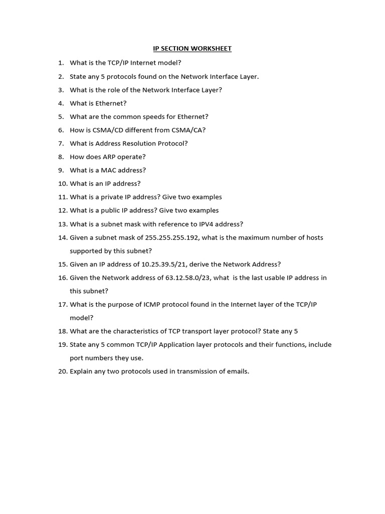 Ip Section Worksheet | PDF