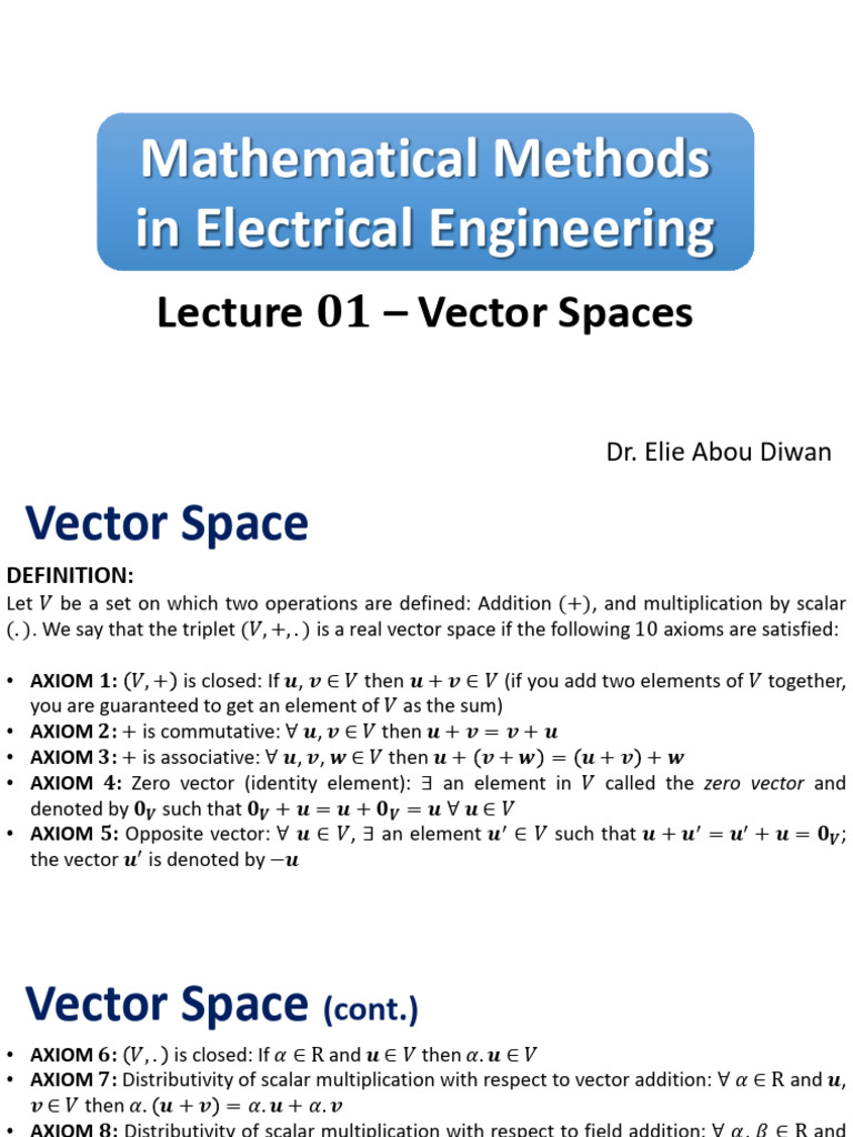 Lecture01 - Vector Spaces | PDF | Basis (Linear Algebra) | Vector Space