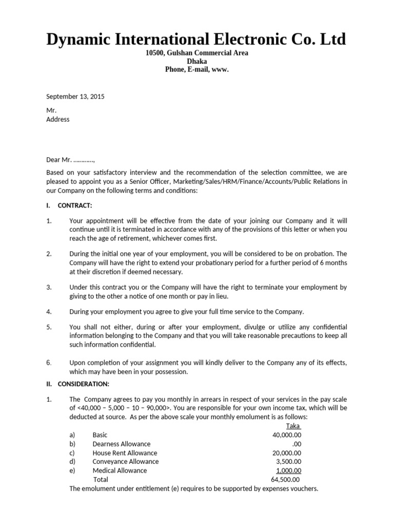 Senior Officer Appointment Letter | PDF | Employment | Economies