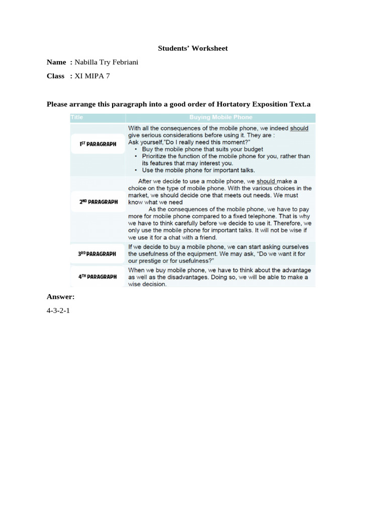 Hortatory Exposition Text - Analysing Text Task | PDF