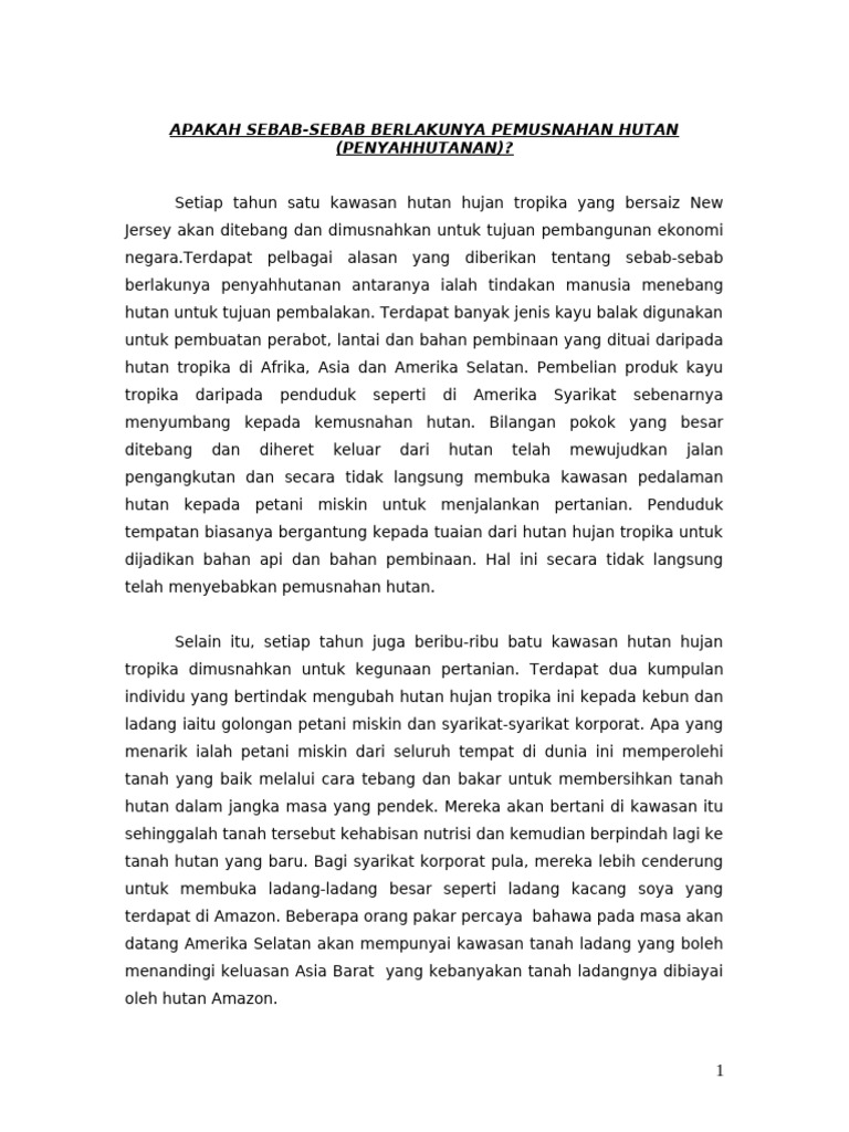 Sebab-Sebab Pemusnahan Hutan | PDF