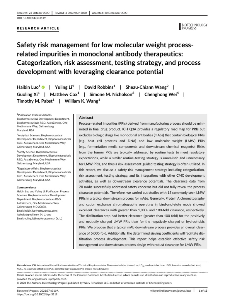 Safety Risk Management For Low Molecular Weight PR | PDF | Monoclonal ...