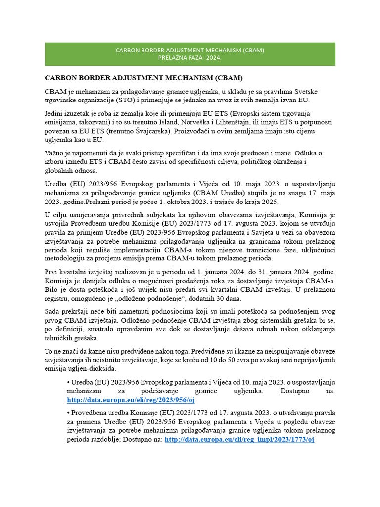 Carbon Border Adjustment Mechanism Cbam | PDF