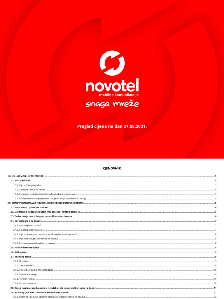 Cjenovnik Novotel GSM Operater BIH | PDF