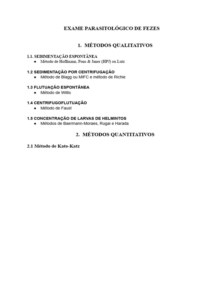 Métodos Parasitológicos de Fezes | PDF