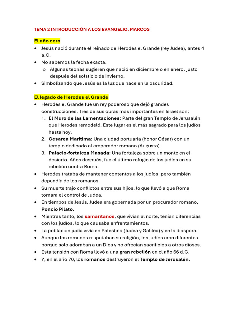 El Año Cero: Tema 2 Introducci N A Los Evangelio. Marcos | PDF | Jesús | Evangelio de Marcos