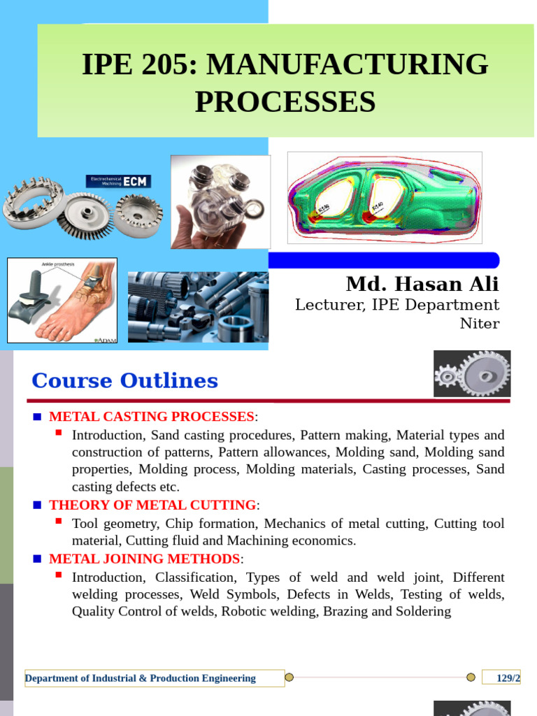 IPE 205 Manufacturing Processes | PDF | Casting | Materials