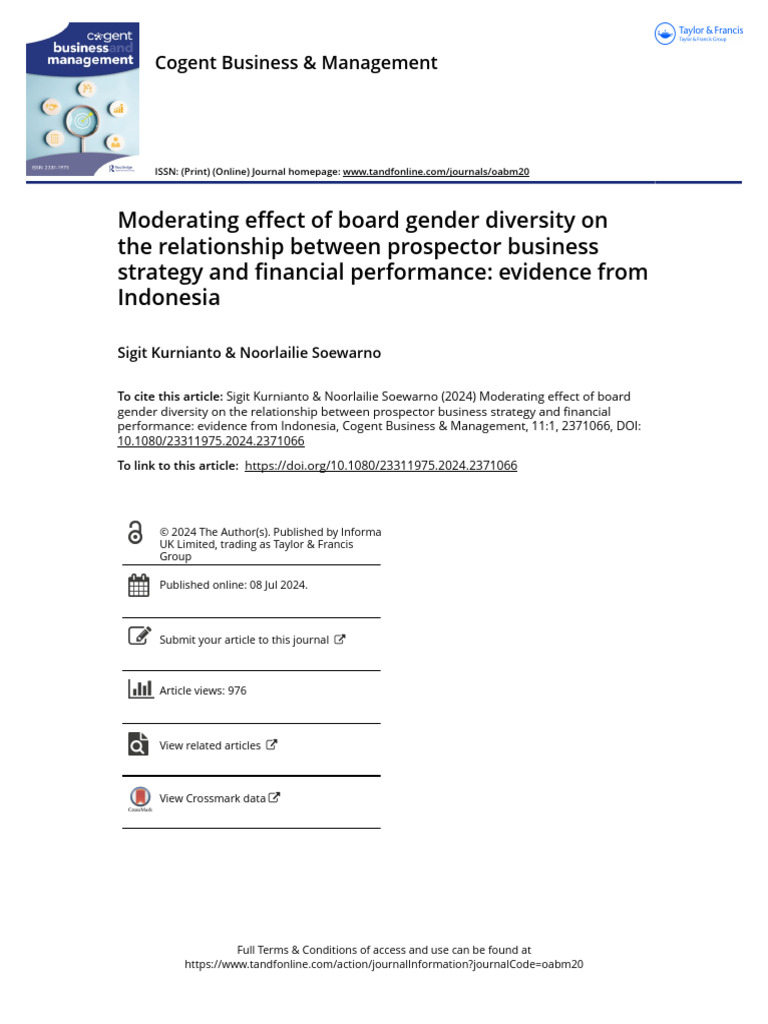 Moderating effect of board gender diversity on the relationship between prospector business ...