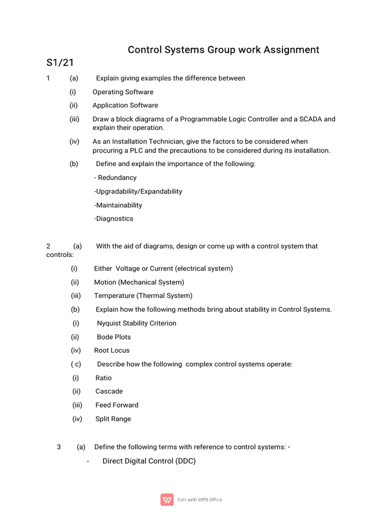 Control Systems Group Work Assignment | PDF