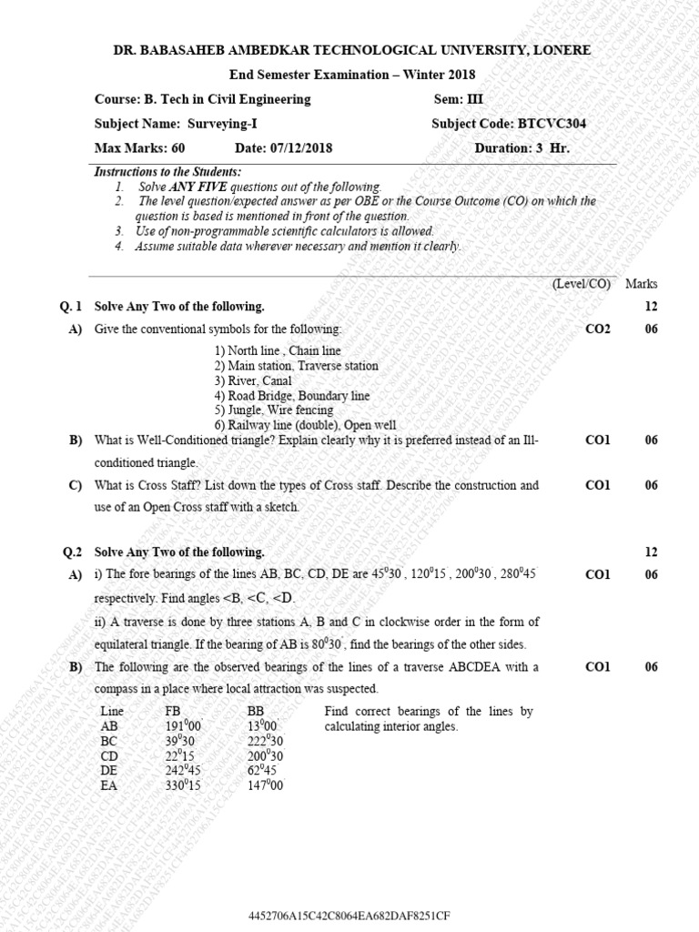 Surveying-I ALL PYQ (Pran Tehare) | PDF