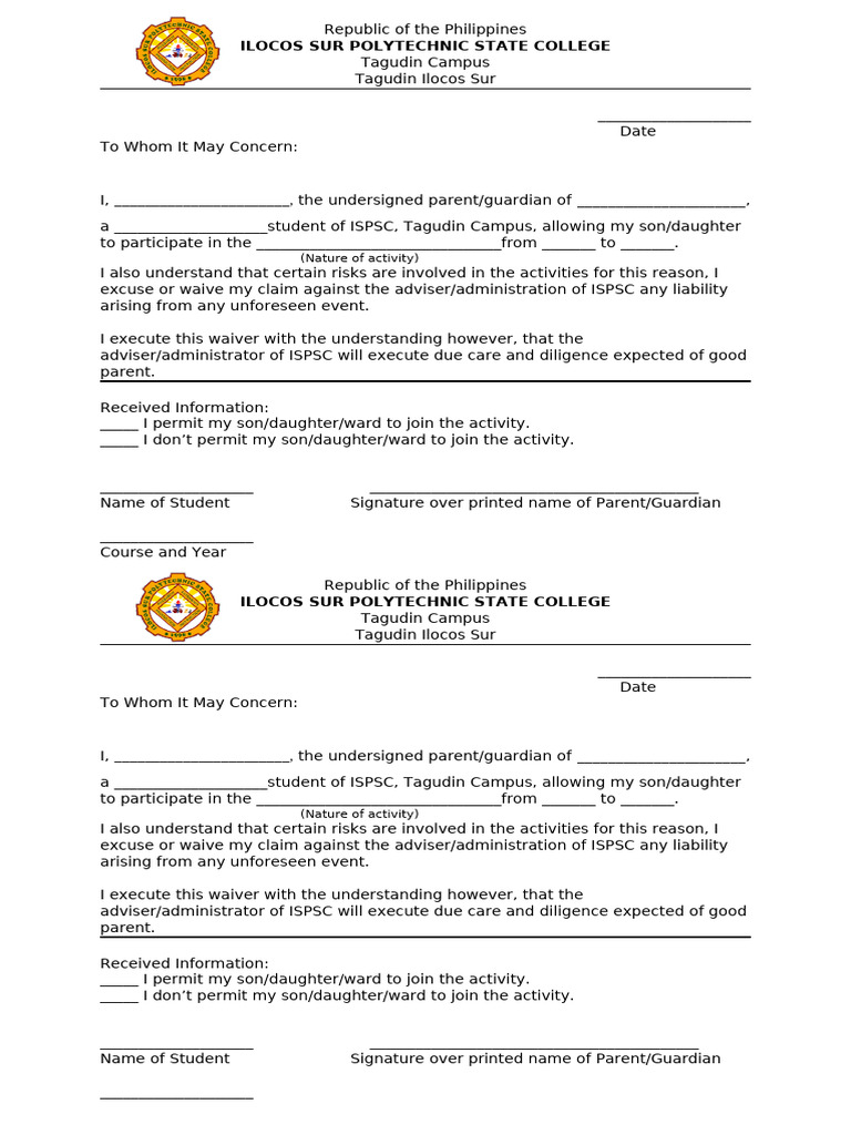 ISPSC Activity Participation Waiver Form | PDF | Justice | Crime & Violence