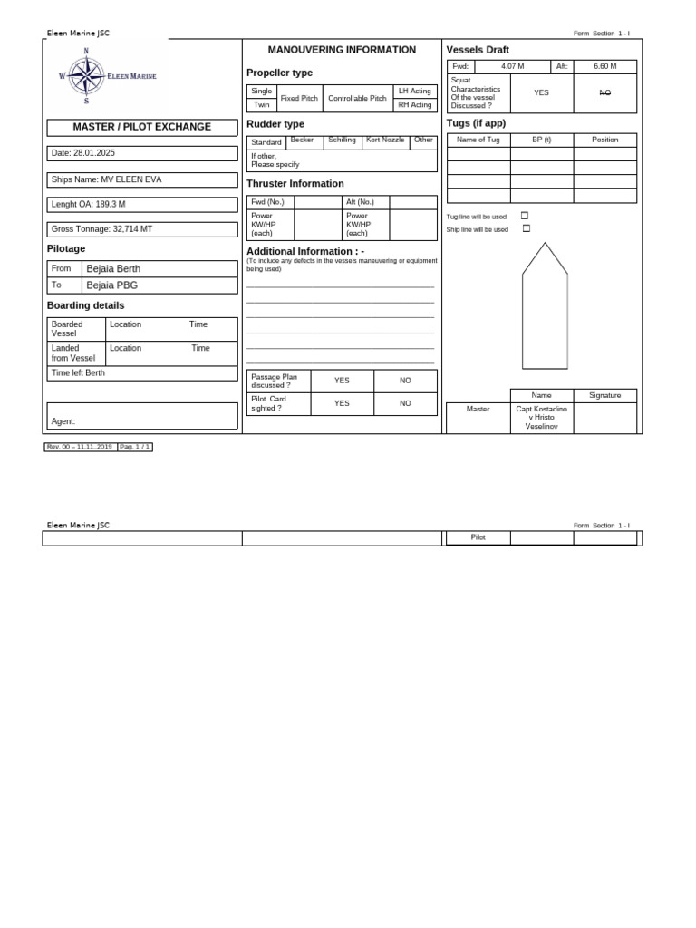 FORM SECT. 1I - Master-Pilot Exchange | PDF | Tugboat | Water Transport