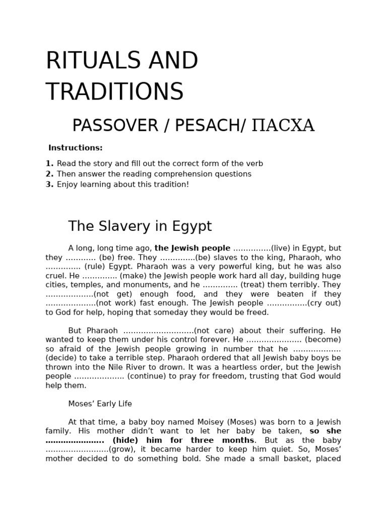 Rituals and Traditions Passover _The Story of Moses_Past Simple and ...