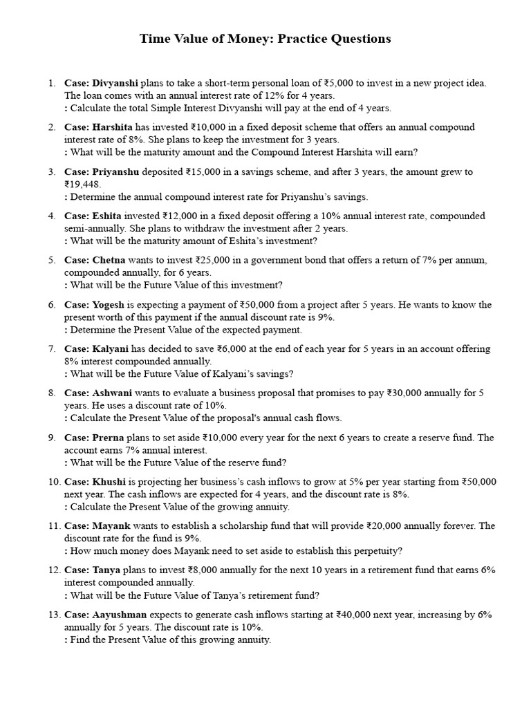 Time Value of Money Practice Questions | PDF | Present Value | Interest