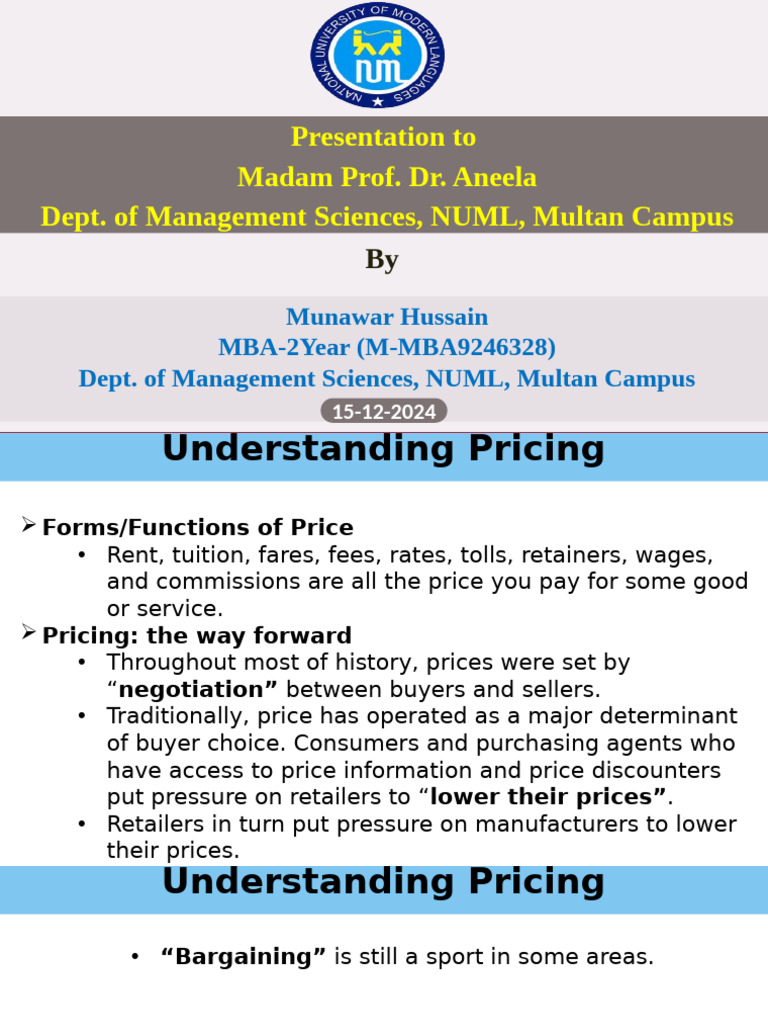 Understanding Pricing Presentation by Munawar Hussain | PDF | Pricing ...