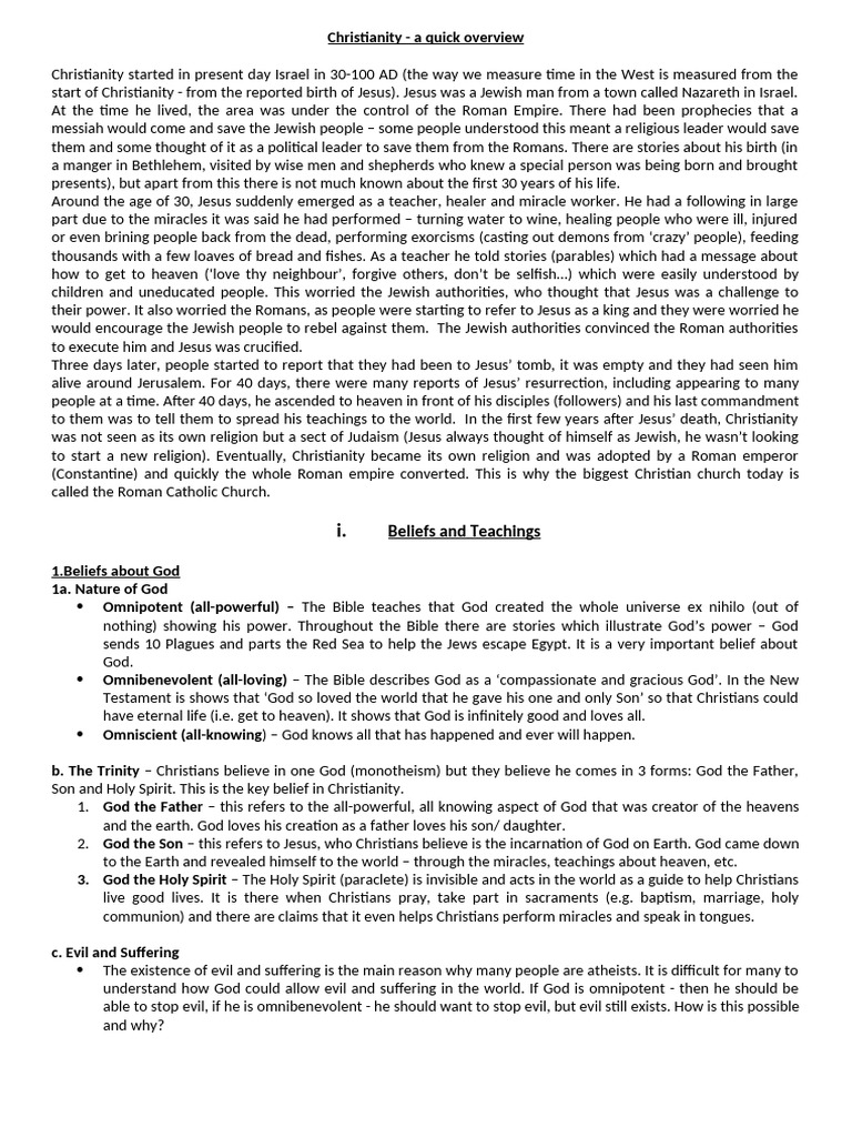 Christianitybeliefs-Revisionnotes 1 | PDF | Jesus | Resurrection Of Jesus
