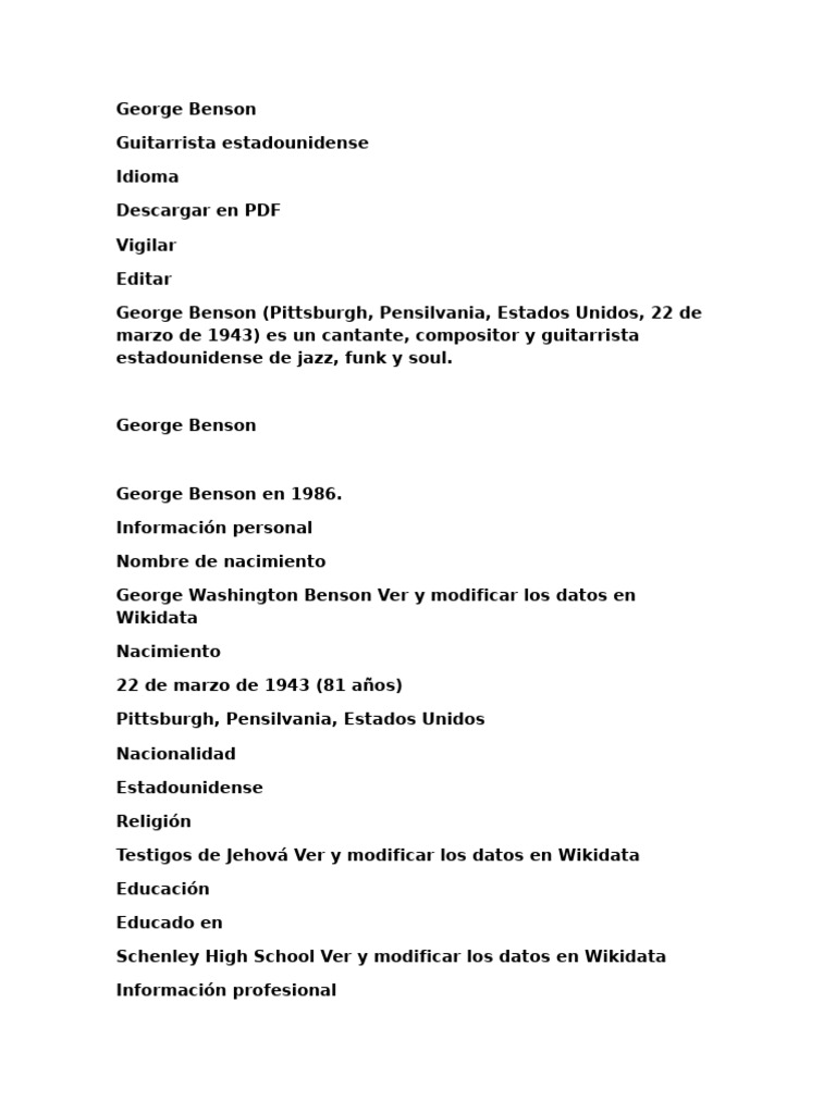 George Benson Bio | PDF | Musica Popular | Estilos americanos de música