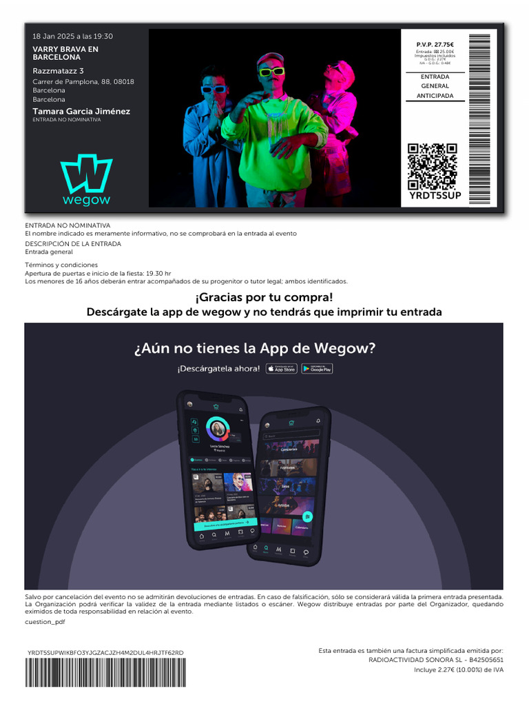 Tickets Varry Brava en Barcelona | PDF | Documentos empresariales