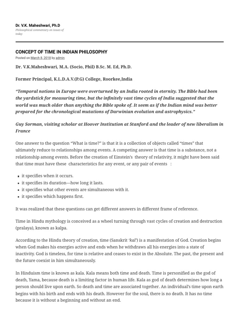 CONCEPT OF TIME IN INDIAN PHILOSOPHY - Dr. V.K. Maheshwari, PH.D | PDF ...