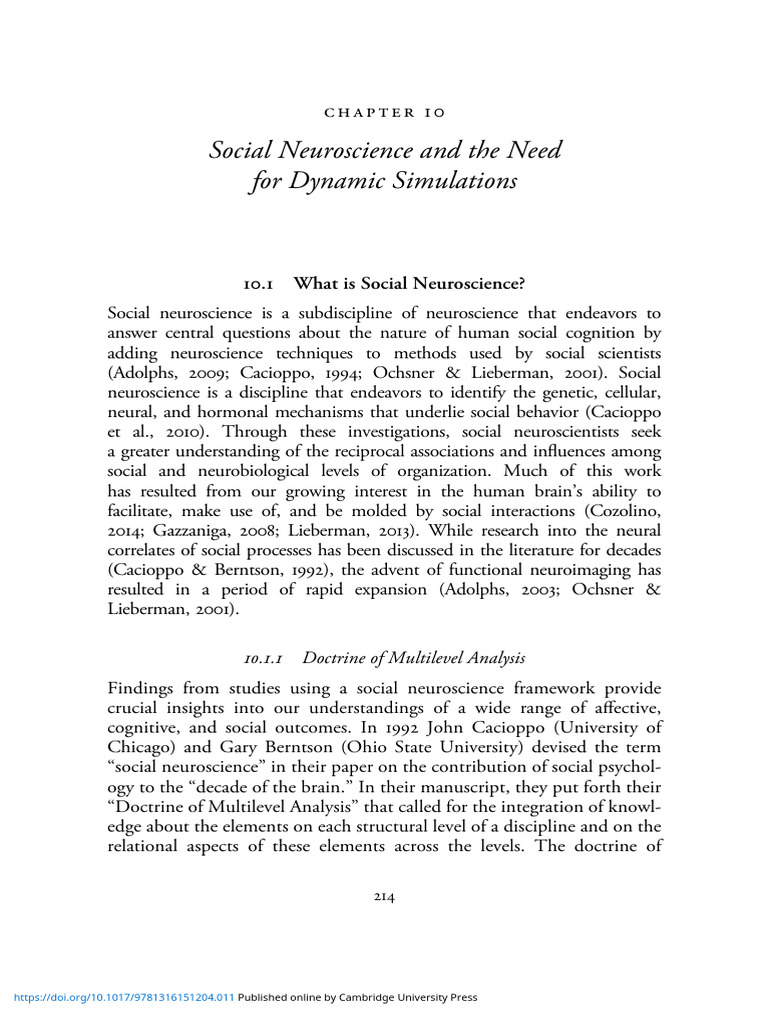 Social Neuroscience: Dynamic Simulations | PDF | Neuroscience | Cognition
