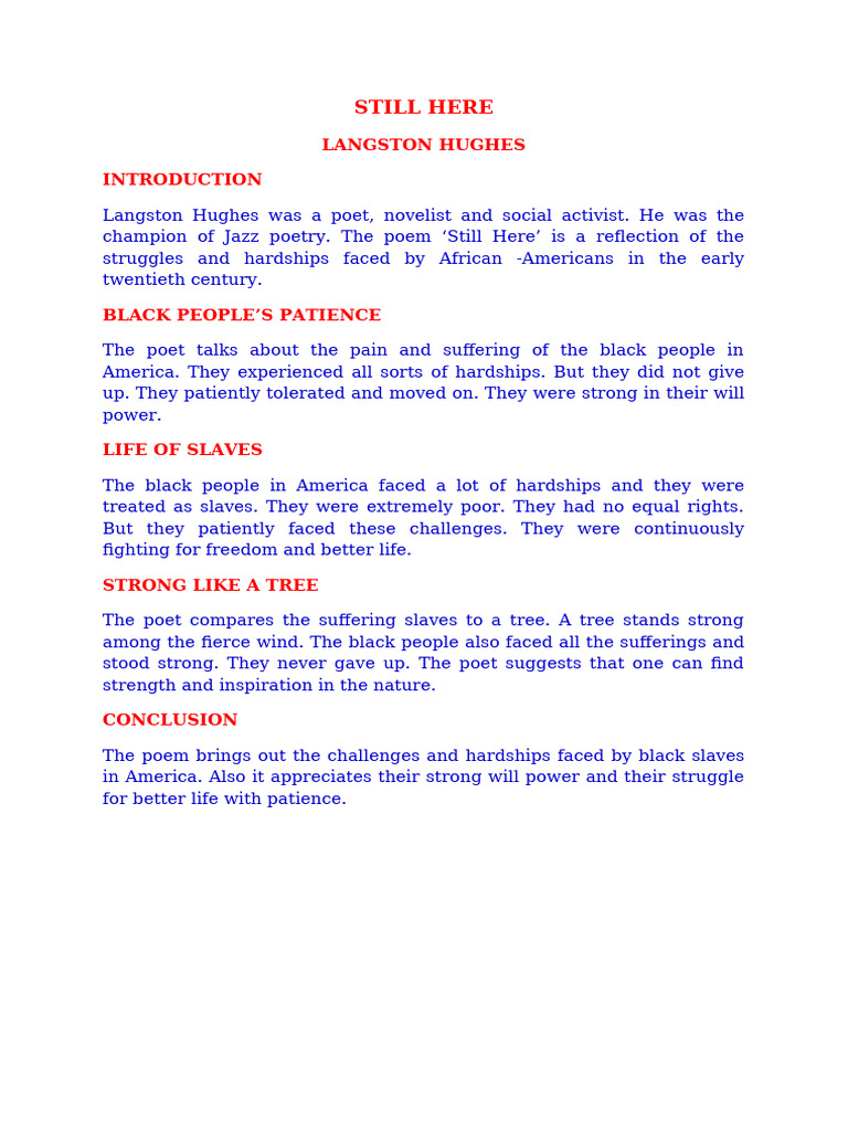 1.2 Still Here - Langston Hughes | PDF