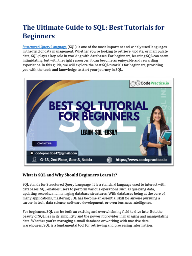 Best SQL Tutorial for Beginners | PDF | Sql | Databases