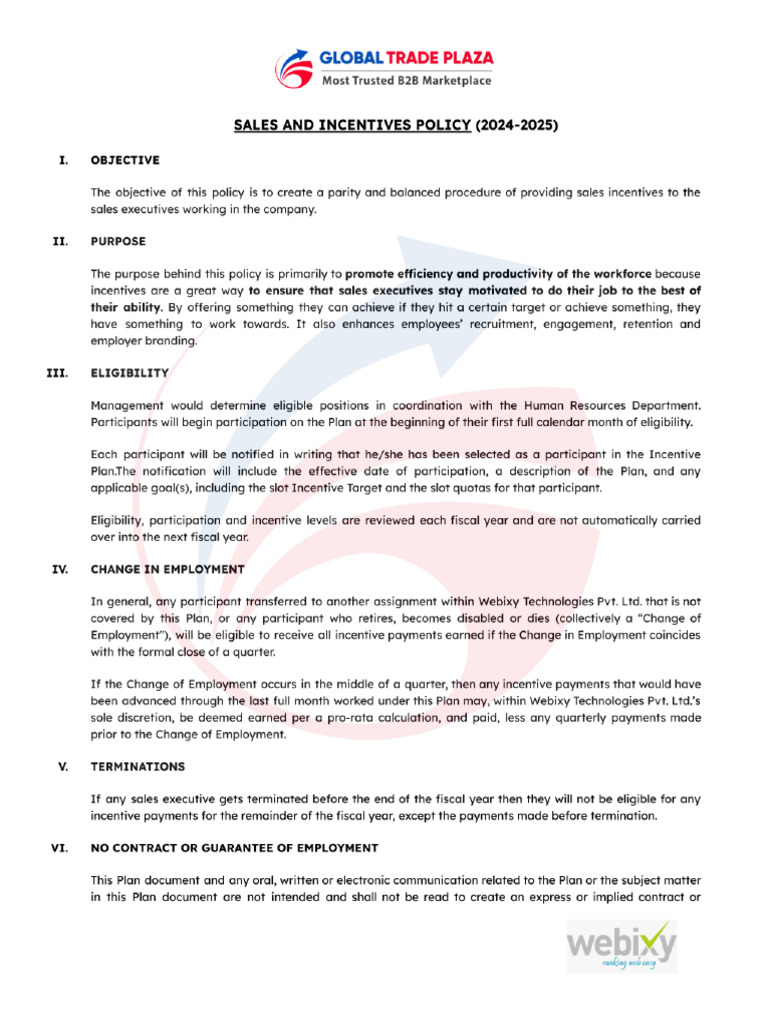 SALES AND INCENTIVES POLICY (Jan 2025-Dec 2025) | PDF