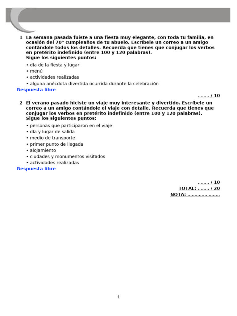 Produccion Escrita U12 SOL | PDF