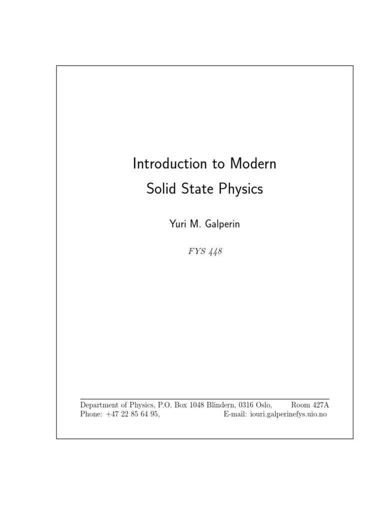 Introduction To Modern Solid State Physics | PDF | Crystal Structure ...