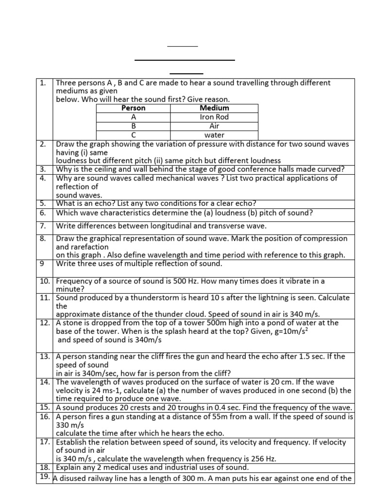 Sound Physics Revision Worksheet | PDF | Sound | Waves