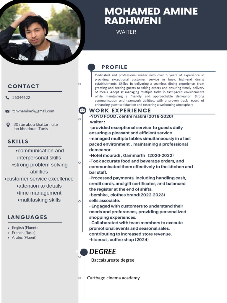 Blue and Gray Simple Professional CV Resume | PDF | Waiting Staff | Restaurants