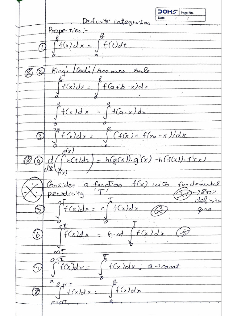 Definite Integrals Short Notes | PDF