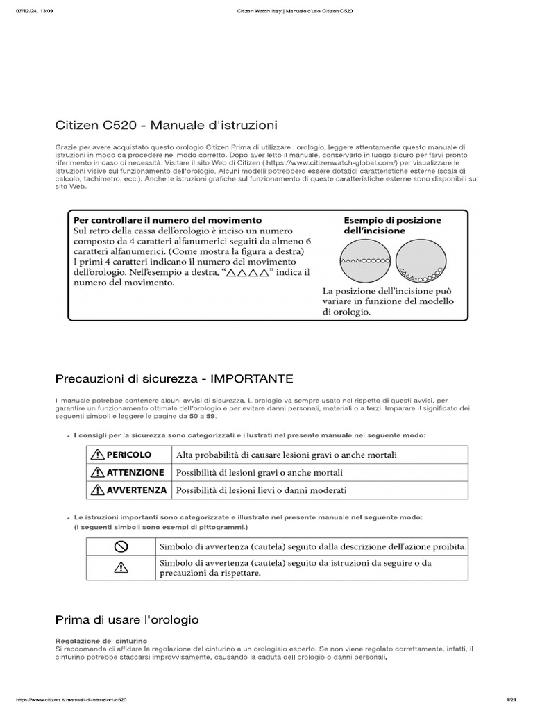 Citizen Watch Italy - Manuale D - Uso Citizen C520 | PDF