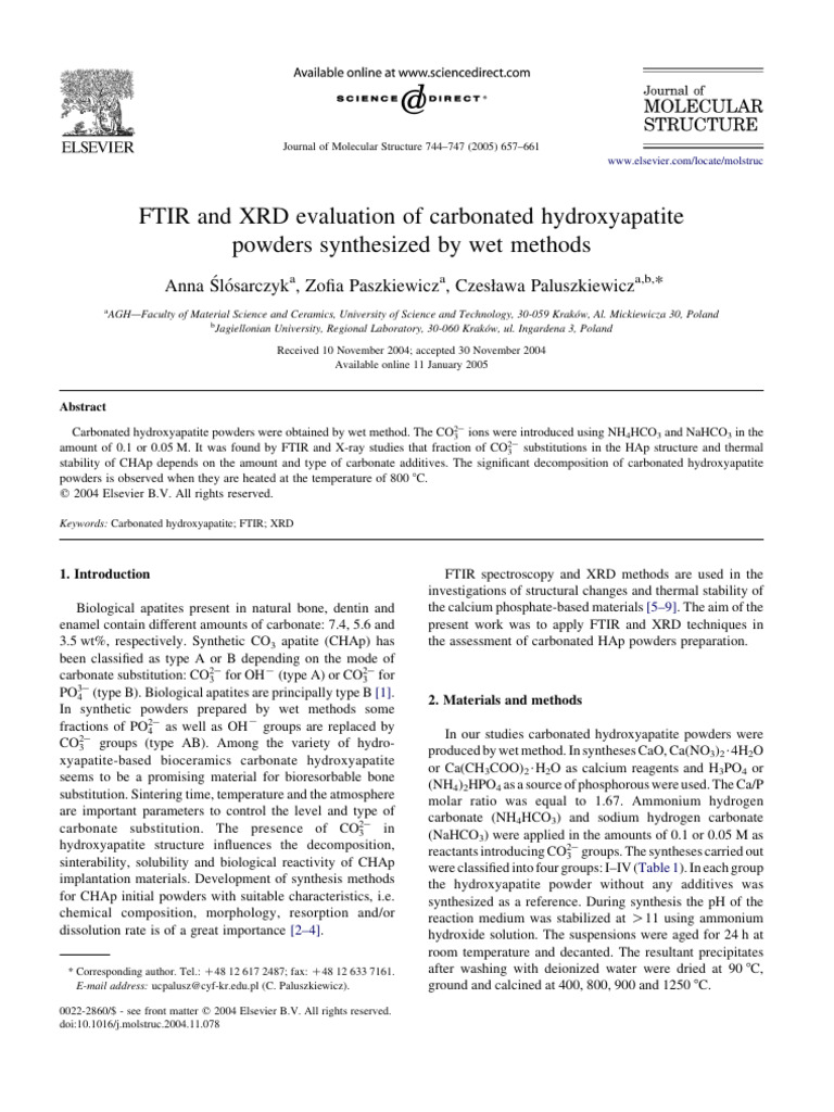 FTIR and XRD Evaluation of Carbonated Hy | PDF | Calcium | Carbonate