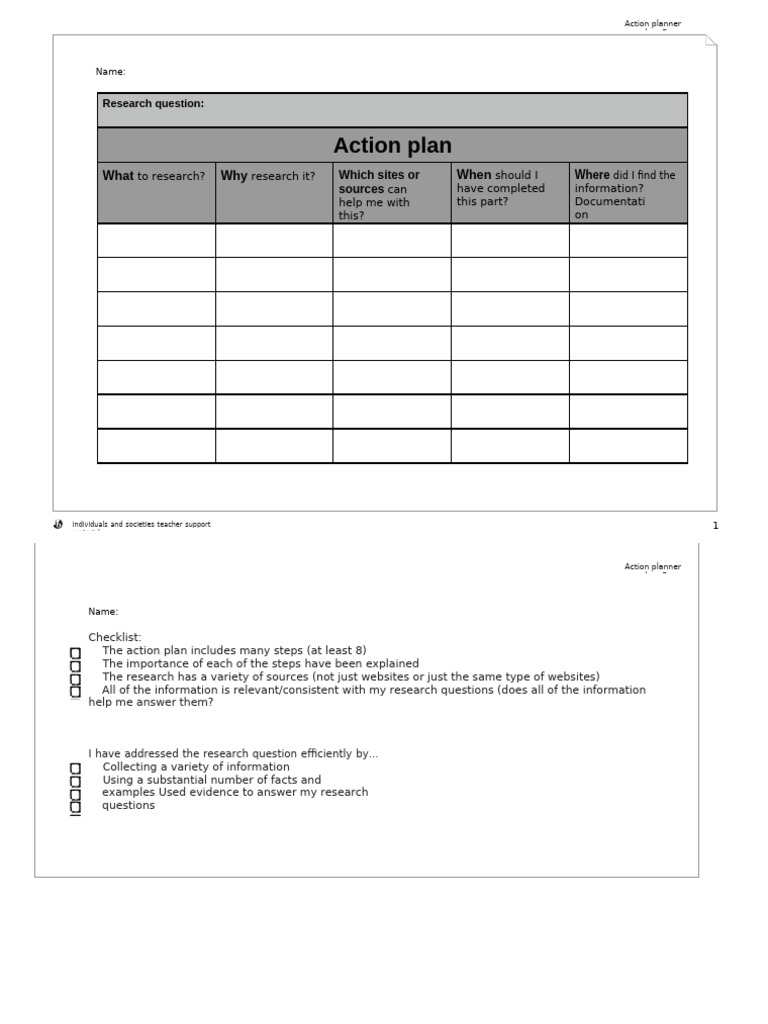 Action Planner Template for Research | PDF