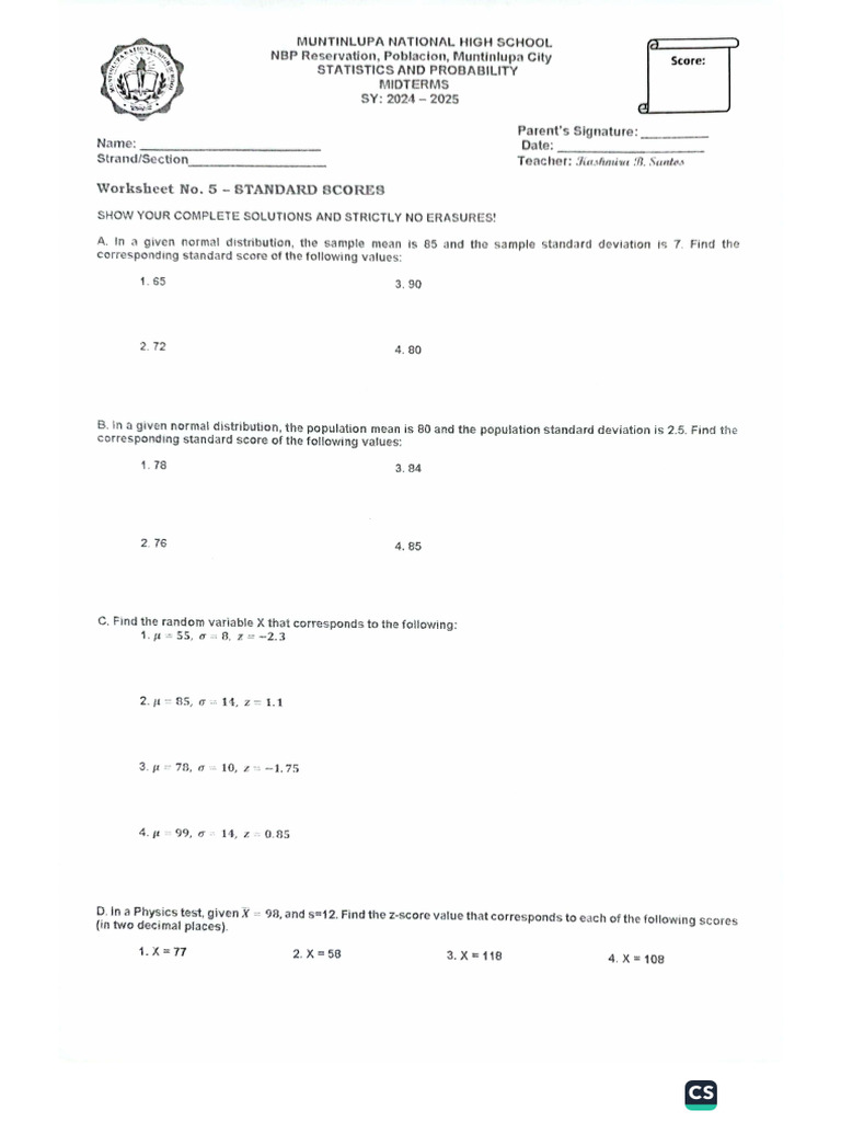 Statistics WS5 | PDF