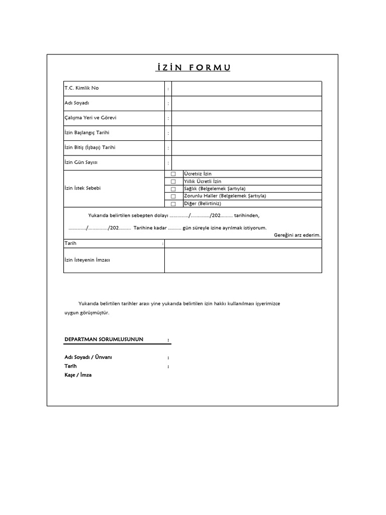 Yeni̇ Yillik İzi̇n Formu | PDF