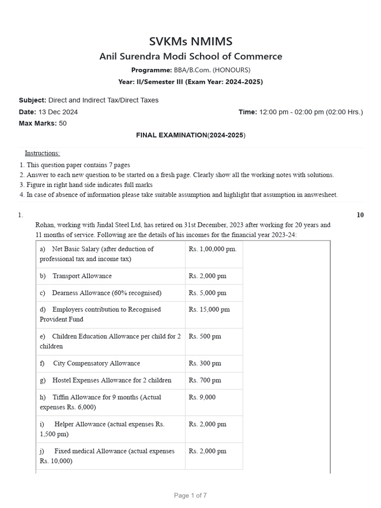 QP - Final-Exam - Direct and Indirect Tax (742FI0C010) - Semester III ...
