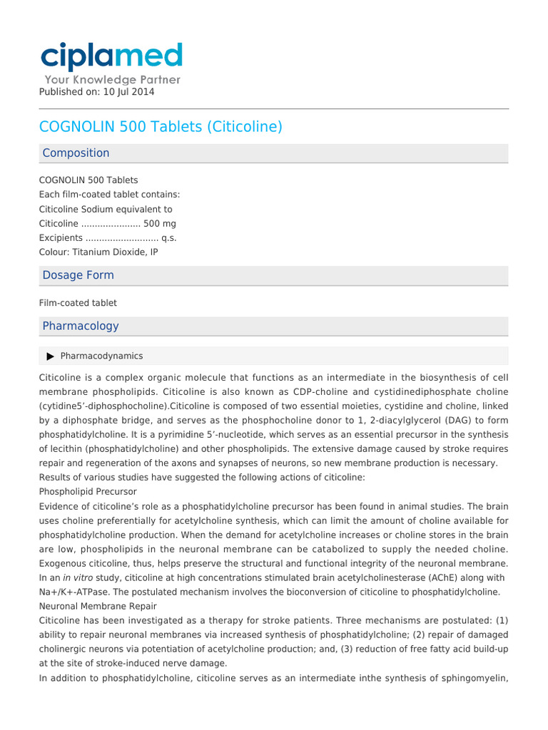 CiplaMed - COGNOLIN 500 Tablets - 2019-08-02 | PDF | Dopamine | Dose ...