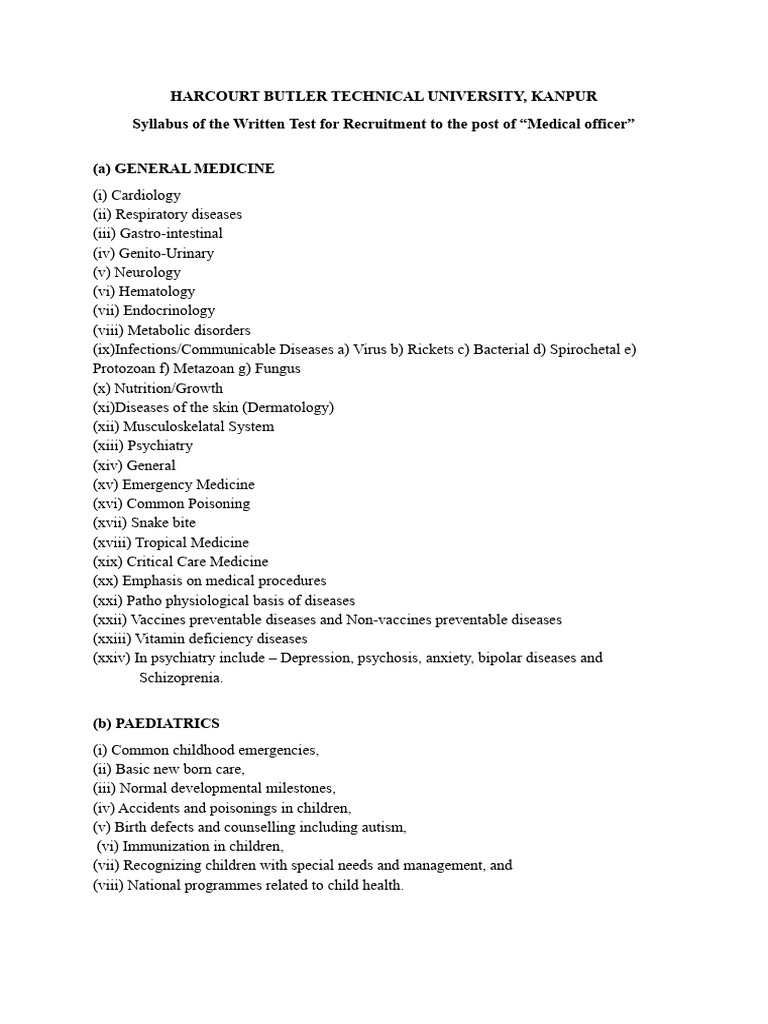 Medical Officer Recruitment Syllabus | PDF | Surgery | Childbirth