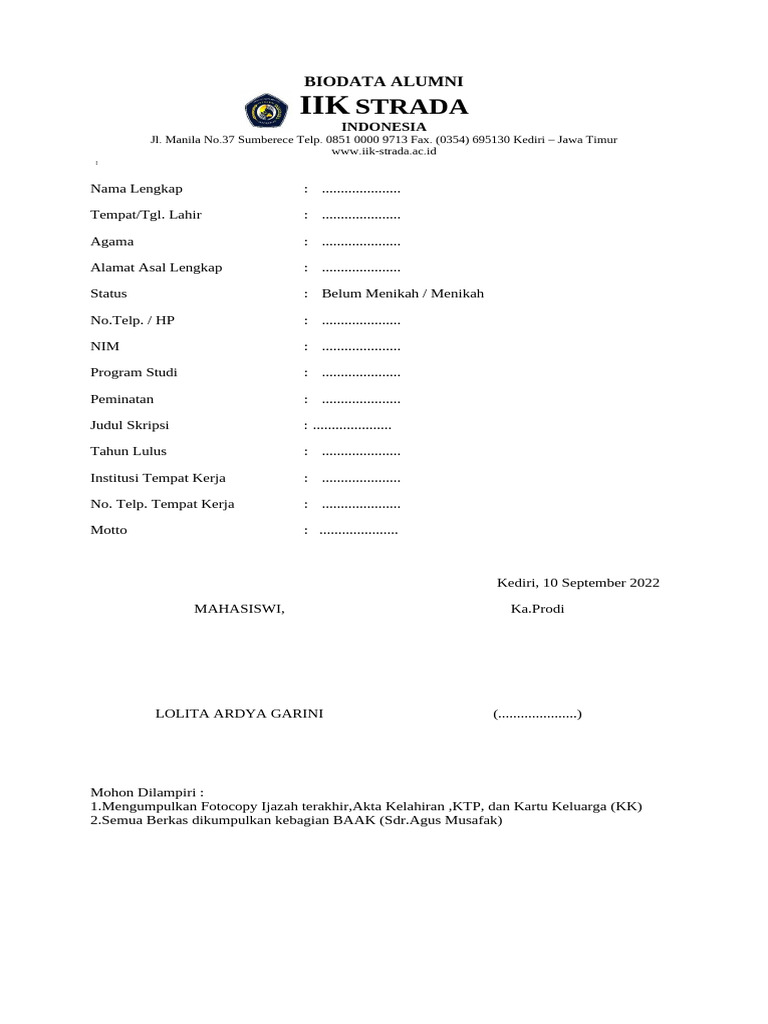 Biodata Alumni | PDF