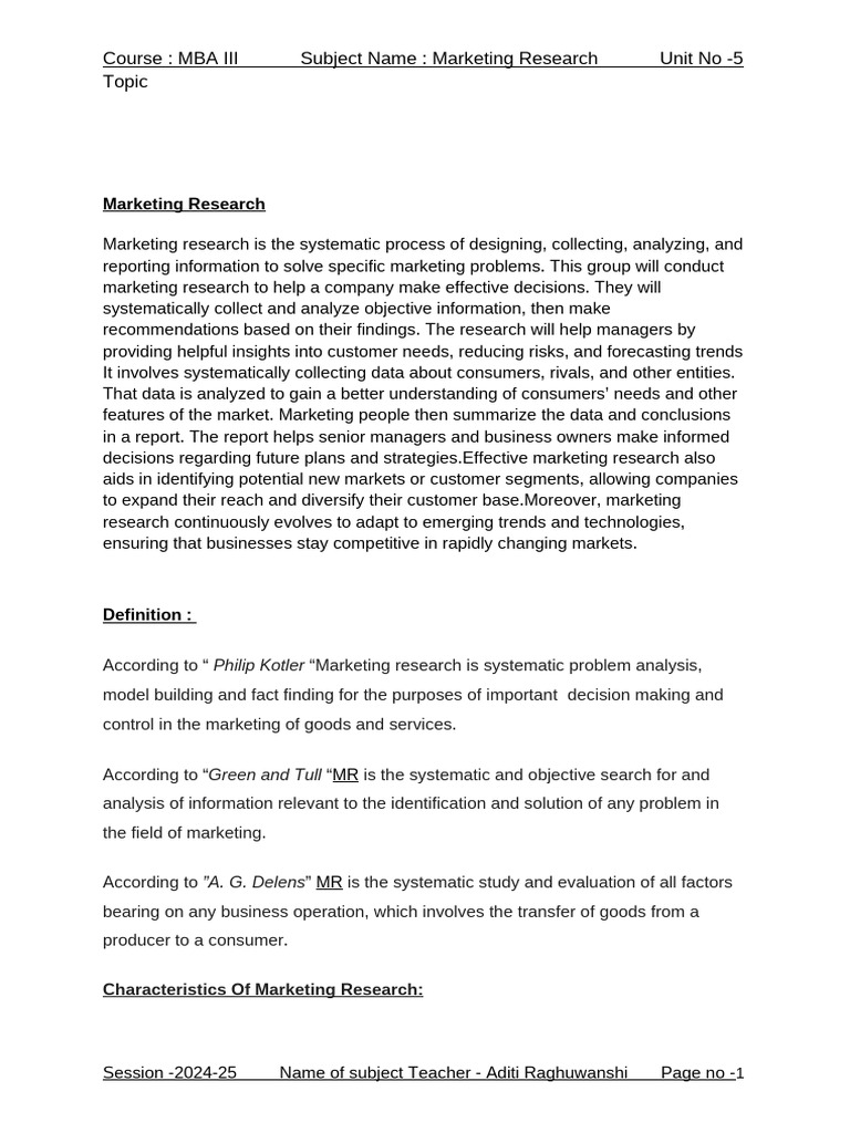 Unit - 5 - Marketing Research - 3rd Sem - Notes | PDF | Market ...