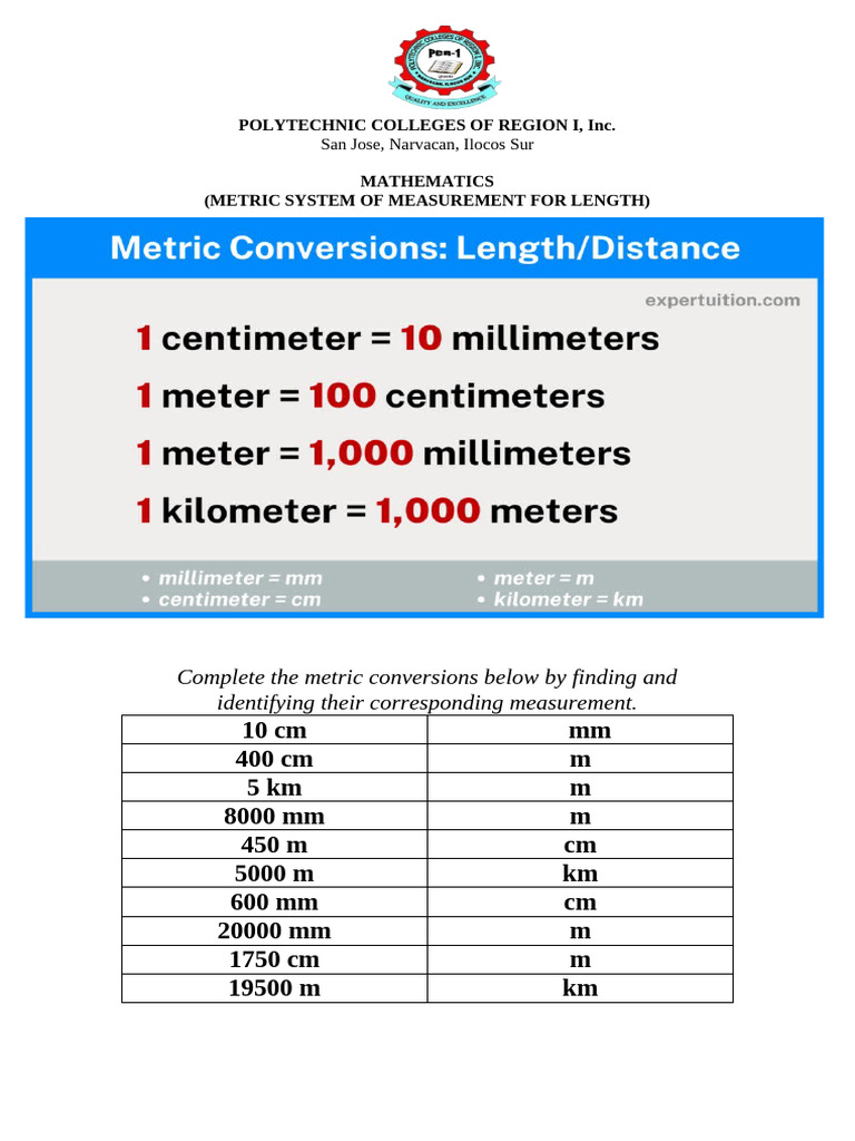 Metric Length Conversions Guide | PDF