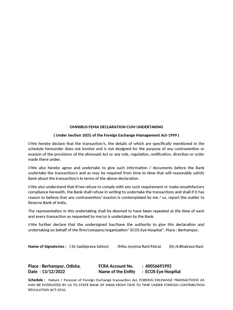 Omnibus Fema Declaration Cum Undertaking | PDF | Justice | Crime & Violence